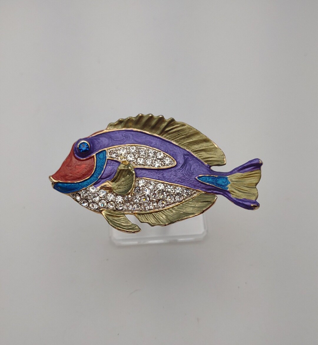 Colorful Fish Pin Rhinestone and Enameled Fish Brooch Cute Tropical ...