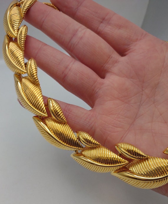 Monet Gold Tone Graduated Leaf Statement Collar Neckl… - Gem