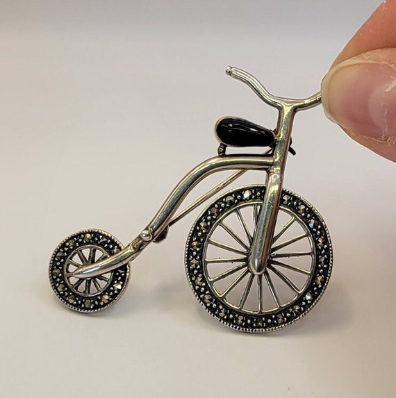 Vintage Marcasite and Silver Bicycle Pin with Moveabl… - Gem