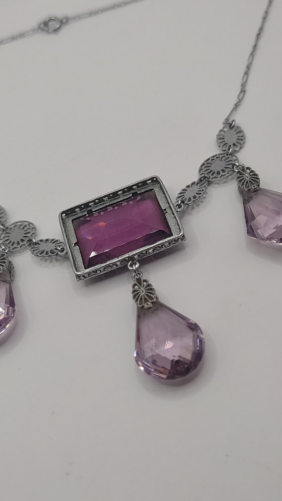Antique Purple Glass Filigree Necklace- Antique Glass… - Gem