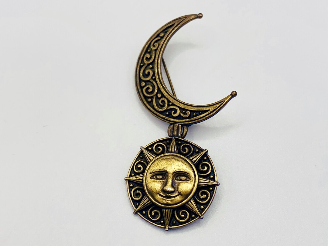 JJ Sun and Moon Celestial Dangle Pin- Jonette Jewelry Pin- Vintage JJ ...