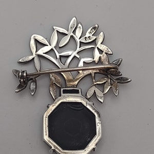Ornate 925 Silver Tree Design With Marcasite and Onyx Pin Silver ...