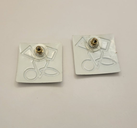 Geometric Shapes Earrings- Retro Enameled White Squar… - Gem