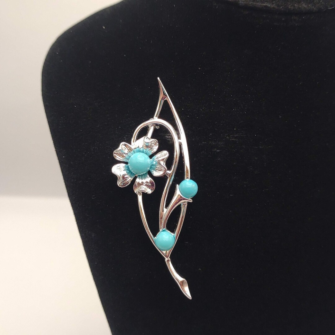 Vintage Sarah Coventry Faux Turquoise Brooch – Silver Floral Pin - Etsy