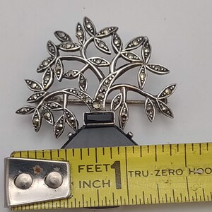 Ornate 925 Silver Tree Design With Marcasite and Onyx Pin Silver ...