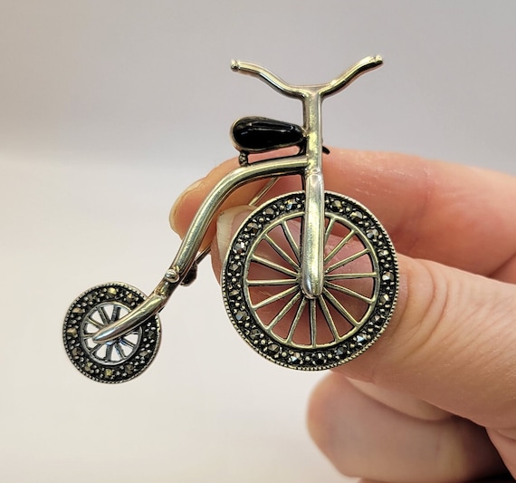 Vintage Marcasite and Silver Bicycle Pin with Moveabl… - Gem