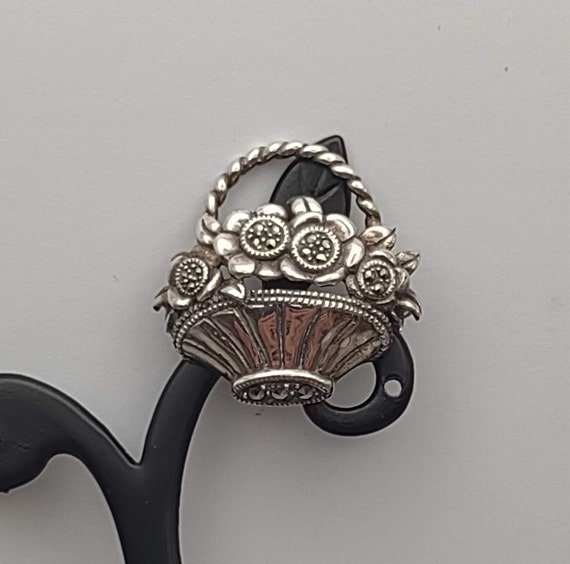 Judith Jack- 925 Silver Marcasite Floral Basket Pin- … - Gem