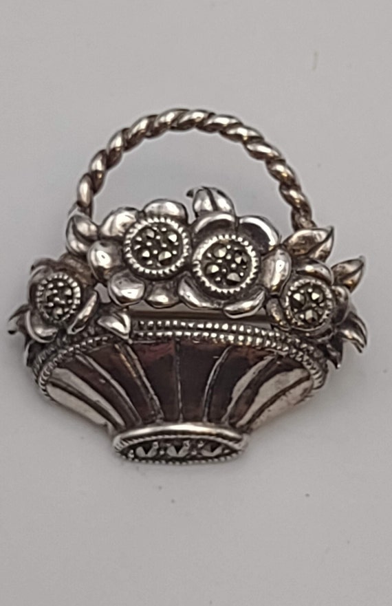 Judith Jack- 925 Silver Marcasite Floral Basket Pin- … - Gem