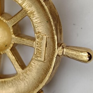 Crown Trifari Sailor's Helm Matte Gold Tone Nautical Theme Statement ...