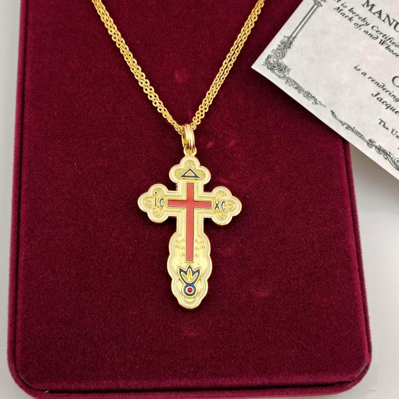 Signed JBK Jacqueline Kennedy Russian Cross Pendant Necklace Double ...