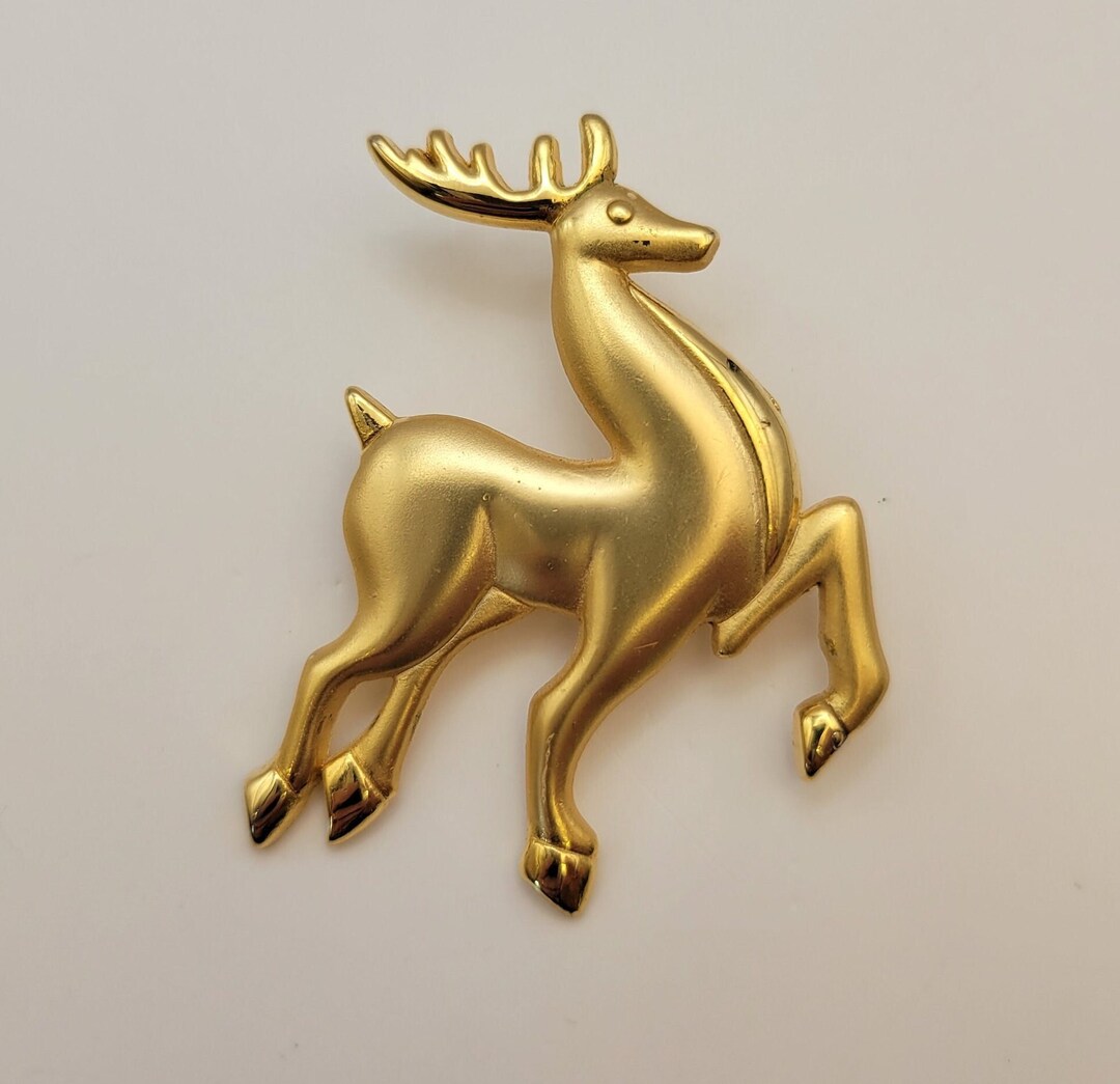 Leaping Reindeer Pin- Golden Deer Pin- Bounding Deer Pin- Golden ...