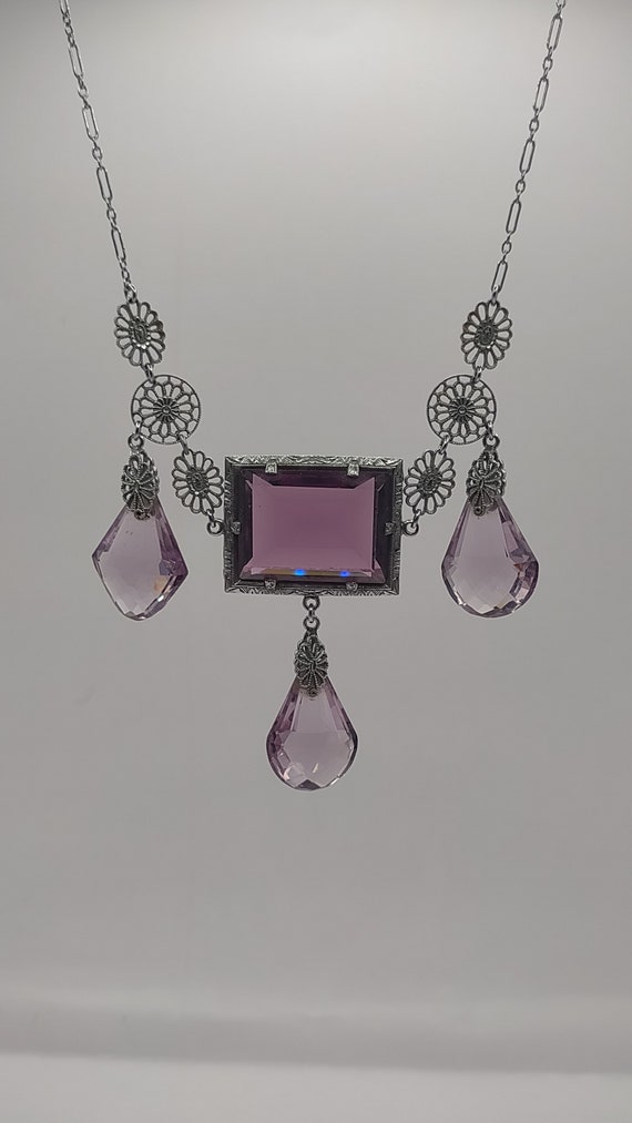 Antique Purple Glass Filigree Necklace- Antique Glass… - Gem