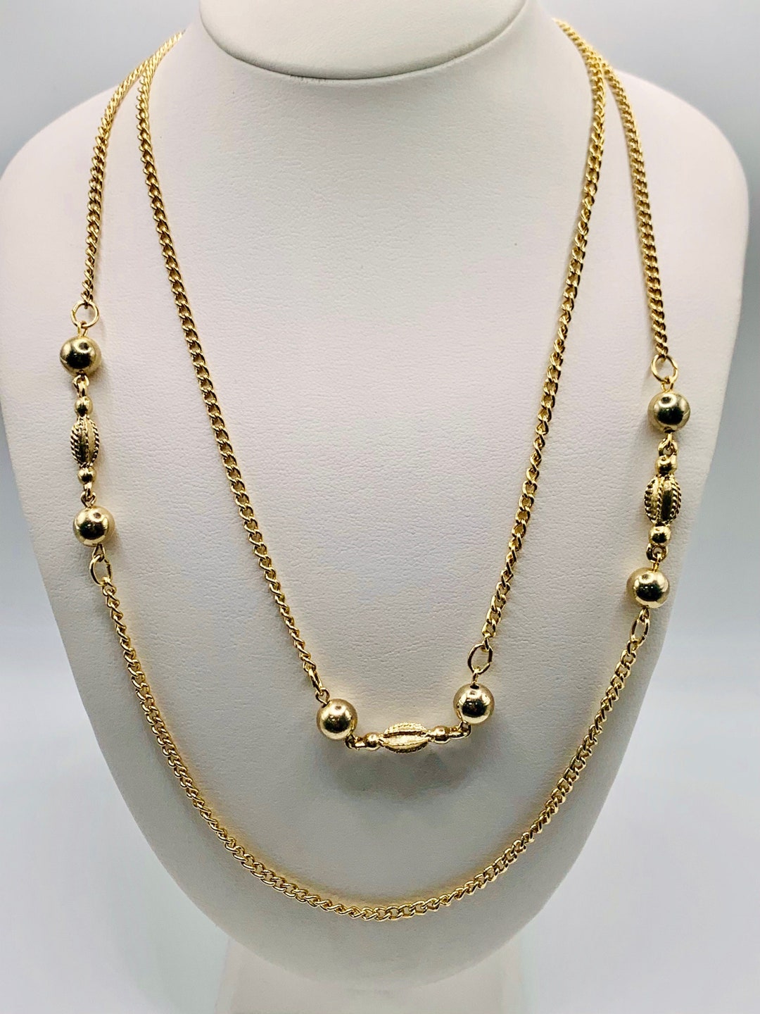 Vintage Beaded Station Necklace White Beaded Station Necklace Gold Tone ...