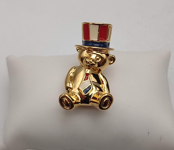 Avon Vintage Enameled Patriotic Teddy Bear Pin- Ameri… - Gem