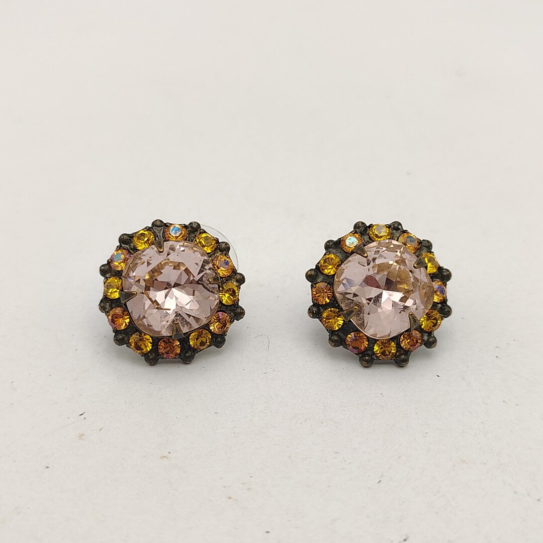 Vintage Sorrelli Orange and Yellow Halo Faceted Prong Set Pink Crystal ...