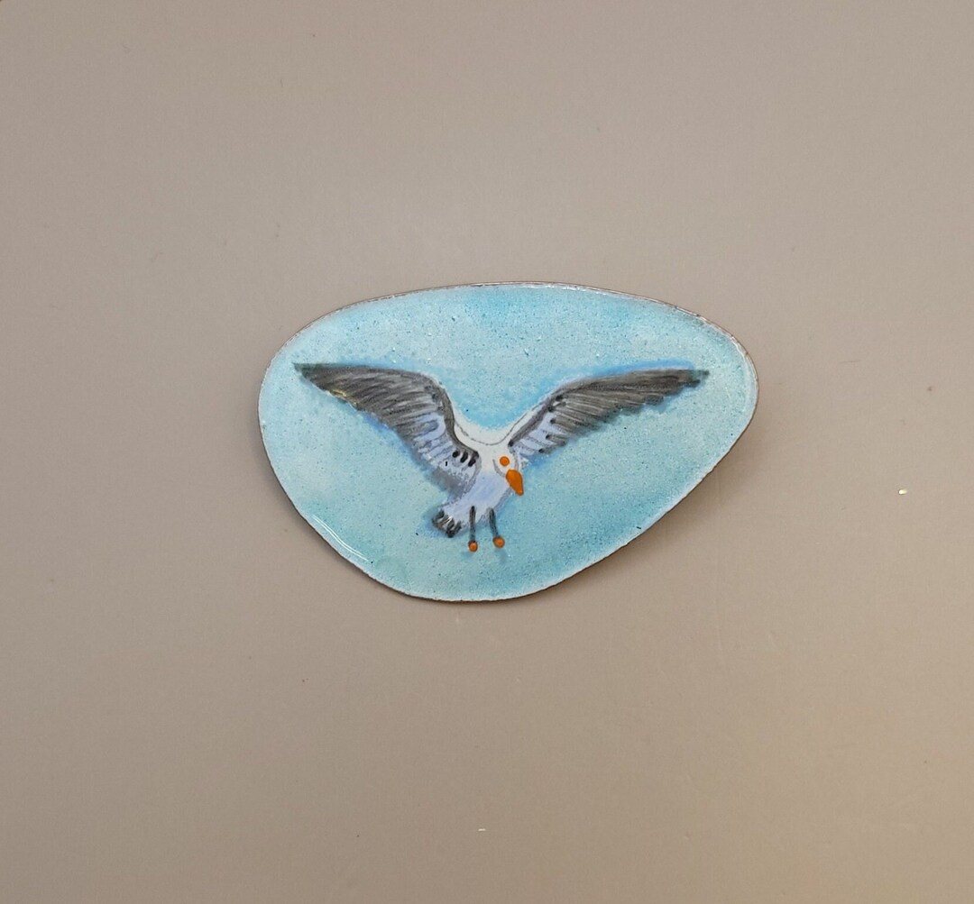 Enameled Seagull Pin- Hand Painted Seagull- Beach Jewelry- Guidance at ...