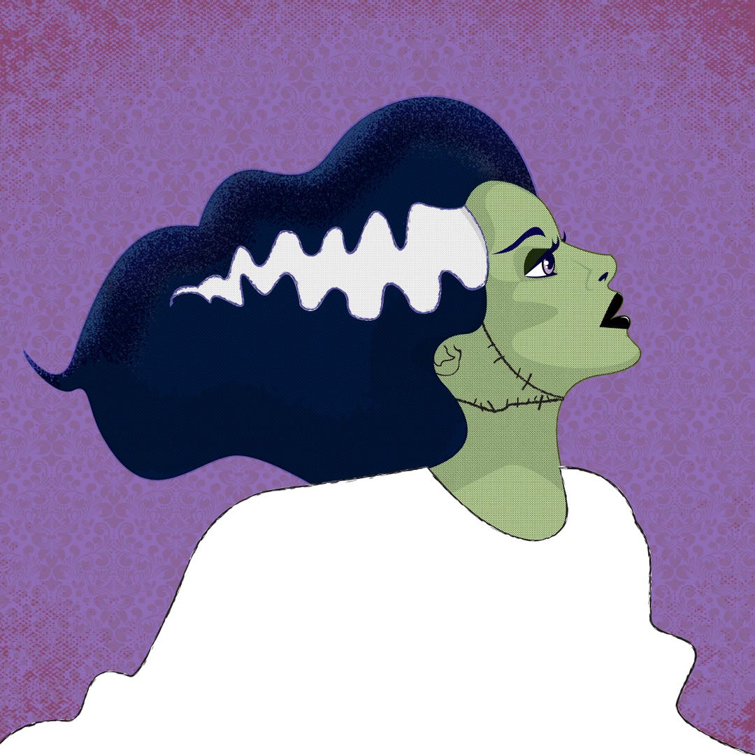 Stylized Profile Artwork Inspired by Bride of Frankenstein on 8x8 Wood ...