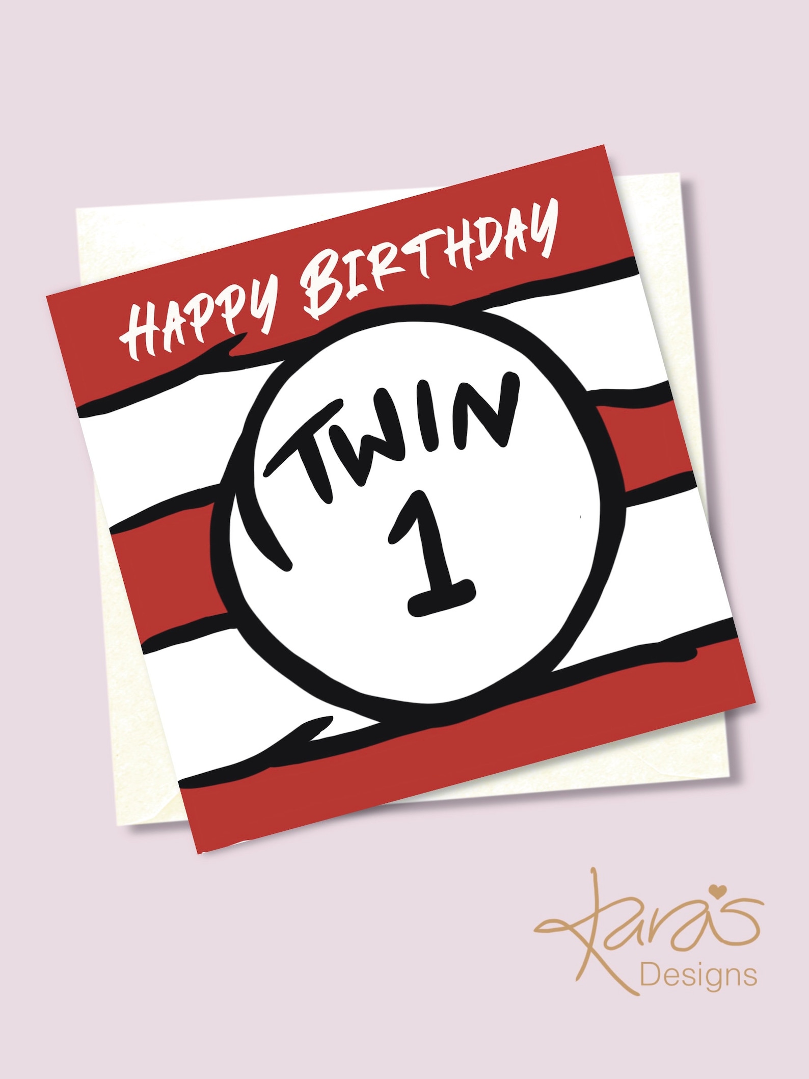 Twin Birthday Cards: Dr. Seuss-inspired Red Stripe Design - Etsy