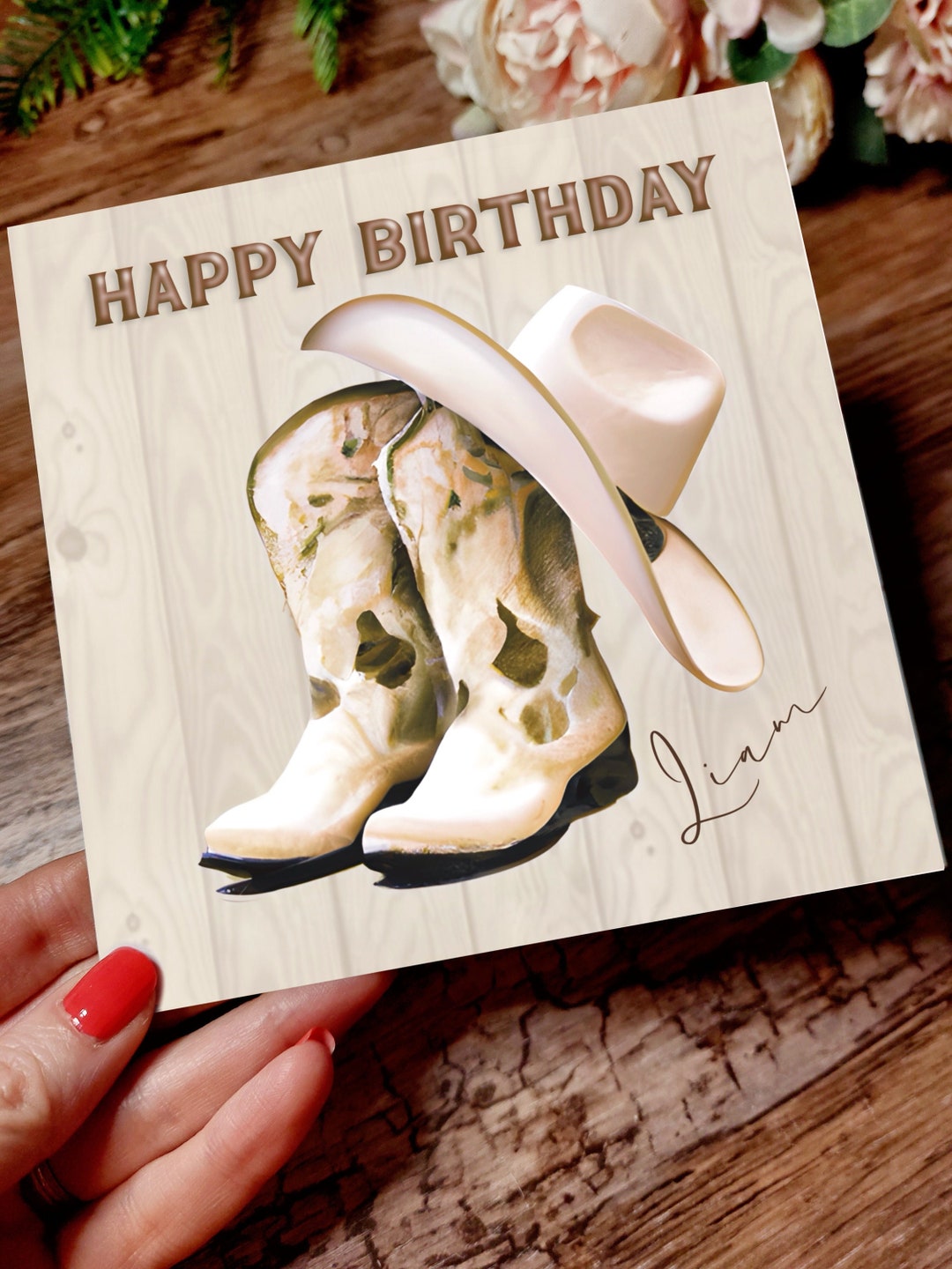 Cowboy Happy Birthday Card. Cowboy Boots and Hat, Neutral Country ...