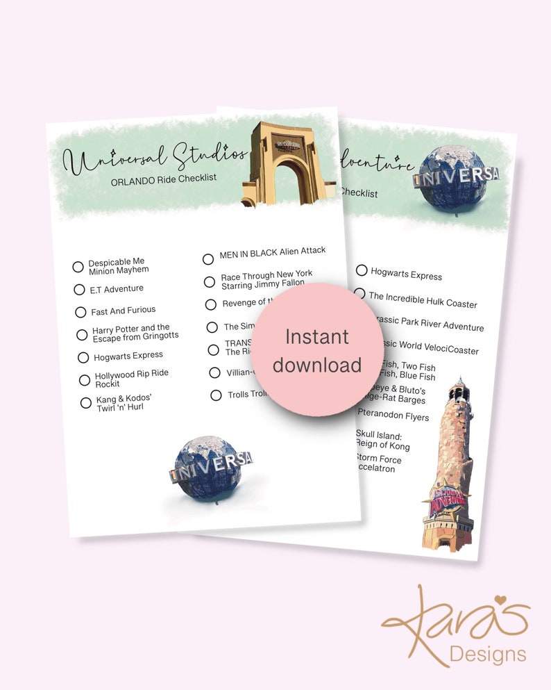 Universal Orlando Ride Checklist: Vacation Planning (digital Download ...