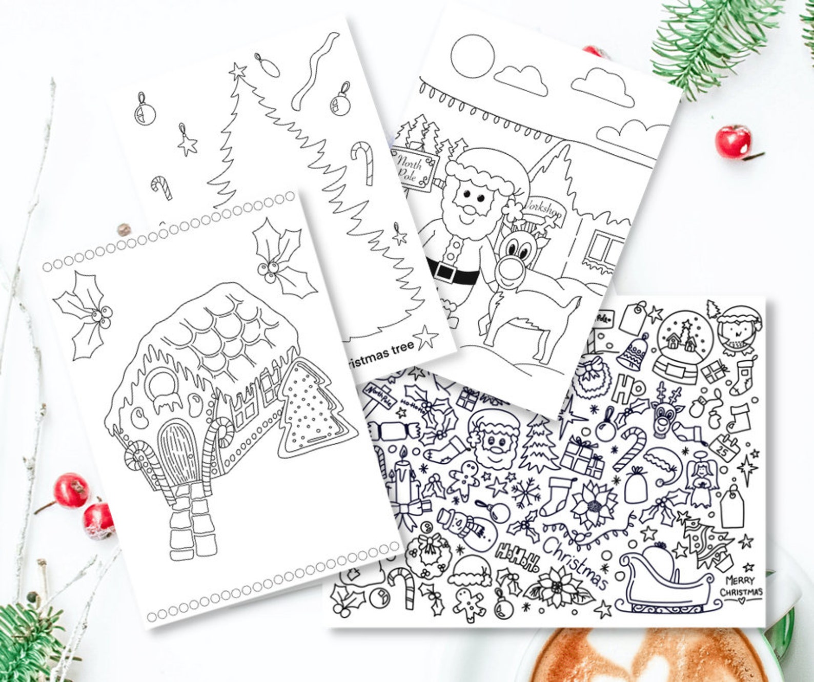 Kids Christmas Colouring Pages, Instant Download and Print Christmas ...