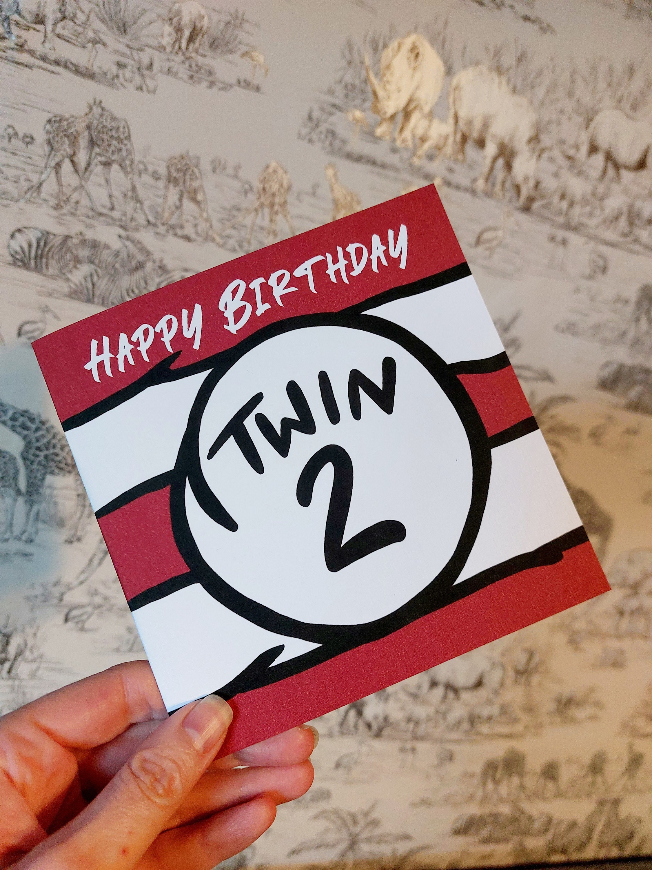 Twin Birthday Cards: Dr. Seuss-inspired Red Stripe Design - Etsy
