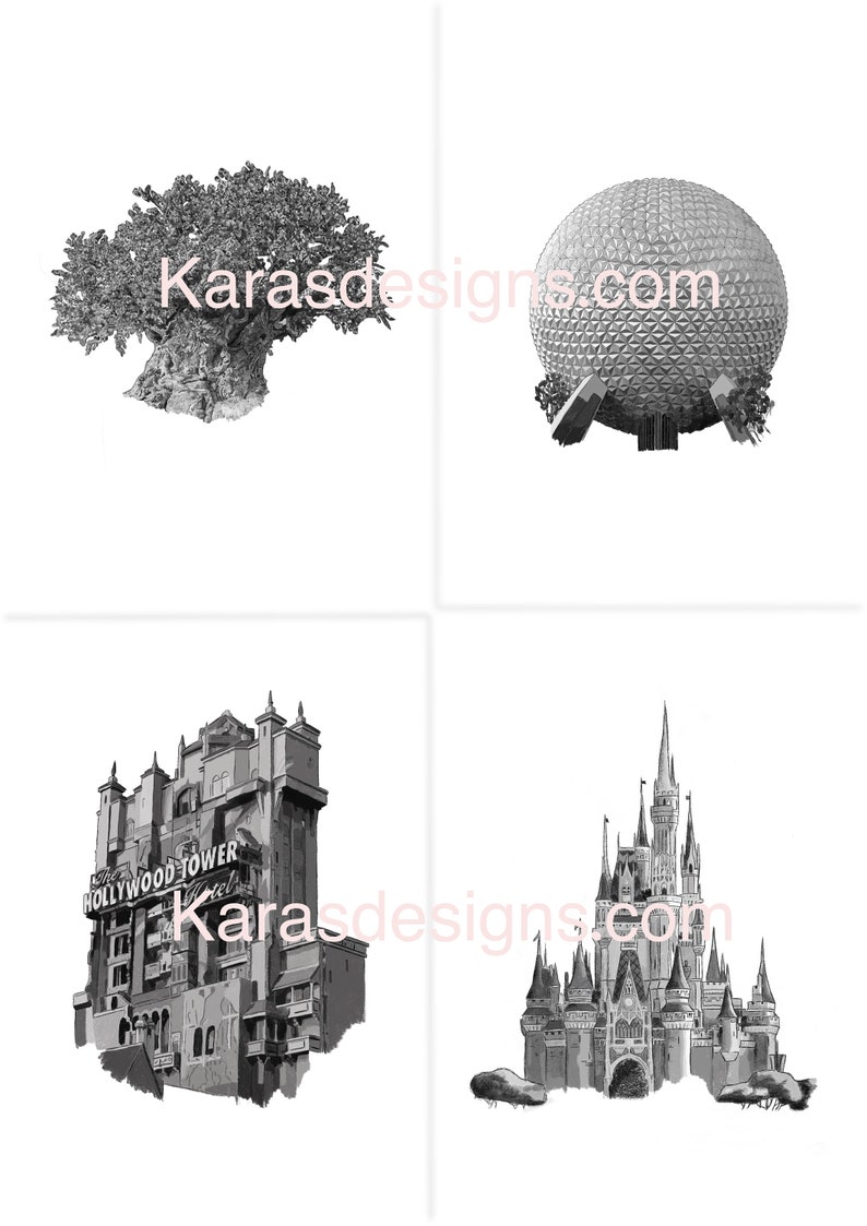 A4 WDW Orlando Theme Park Icon Print. Magic Kingdom, Animal Kingdom ...