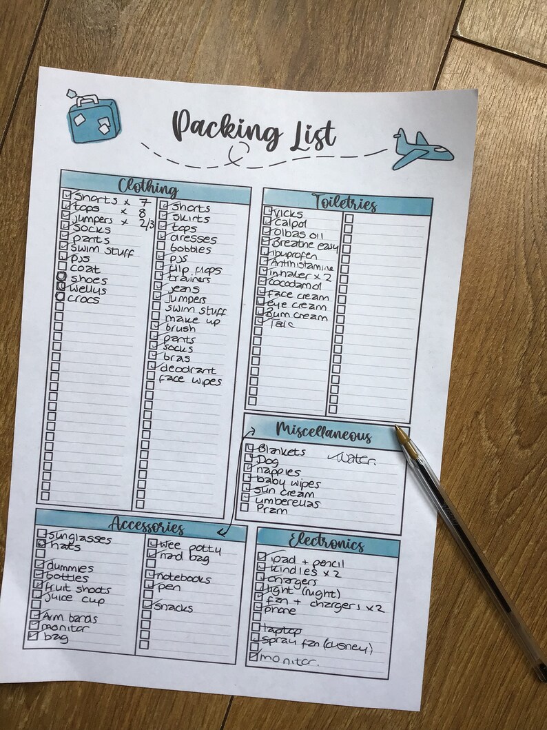 Printable Holiday Packing List, Vacation Planner, Travel Checklist ...