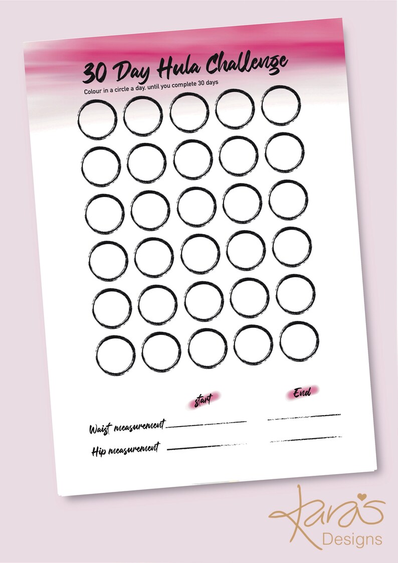 30 Day Hula Hoop Challenge. Instant Download Printable Sheet. Exercise ...