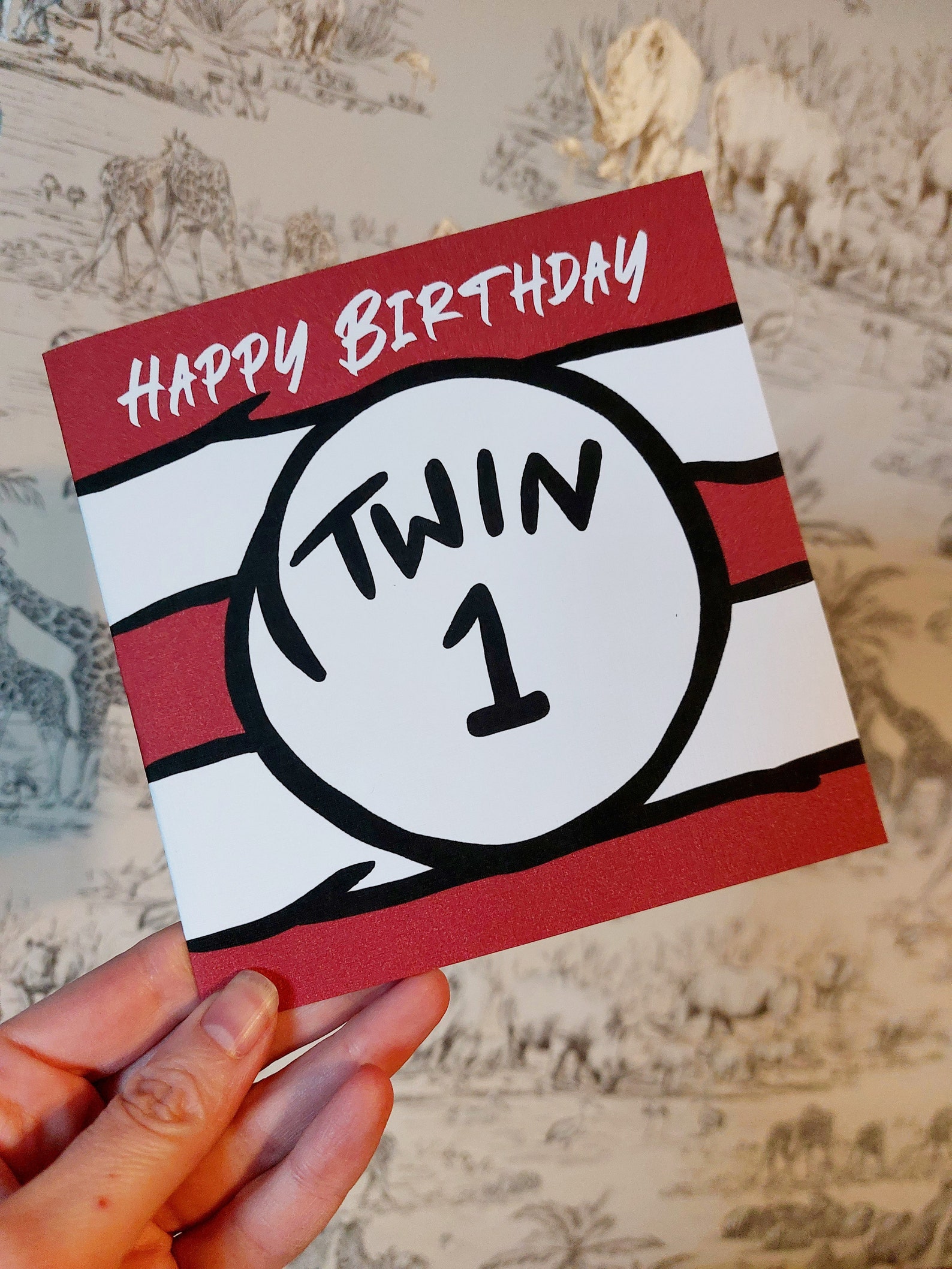 Twin Birthday Cards: Dr. Seuss-inspired Red Stripe Design - Etsy