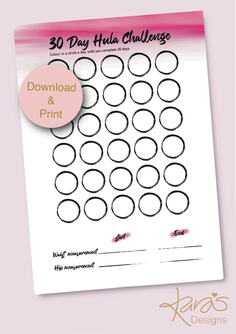 30 Day Hula Hoop Challenge. Instant Download Printable Sheet. Exercise ...