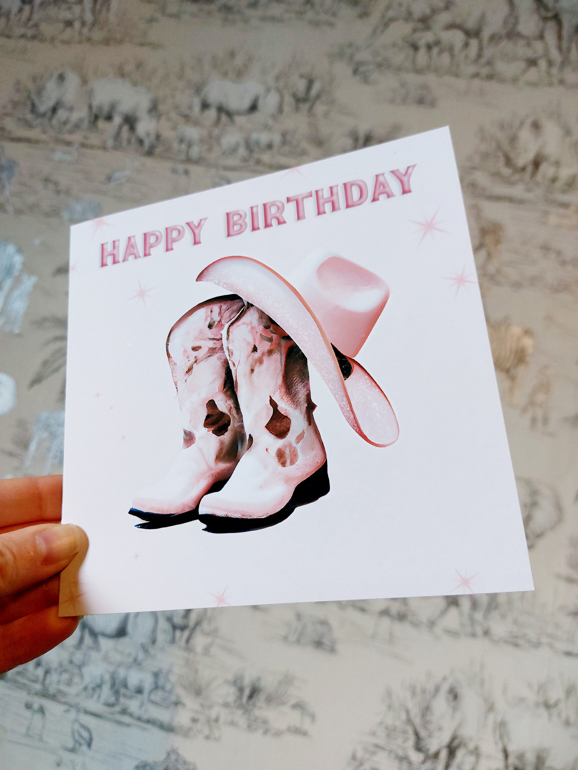 Cowgirl Happy Birthday Card. Cowboy Boots, Cowboy Hat, Pink Country ...