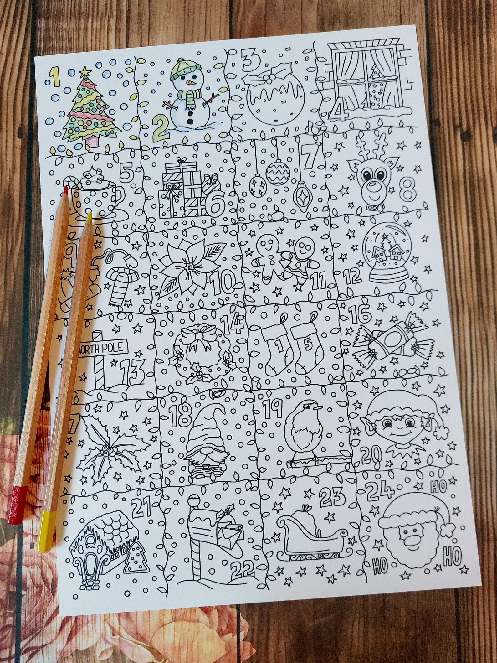 Advent Calendar Colouring Sheet. Adult, Kids Colouring Page for ...