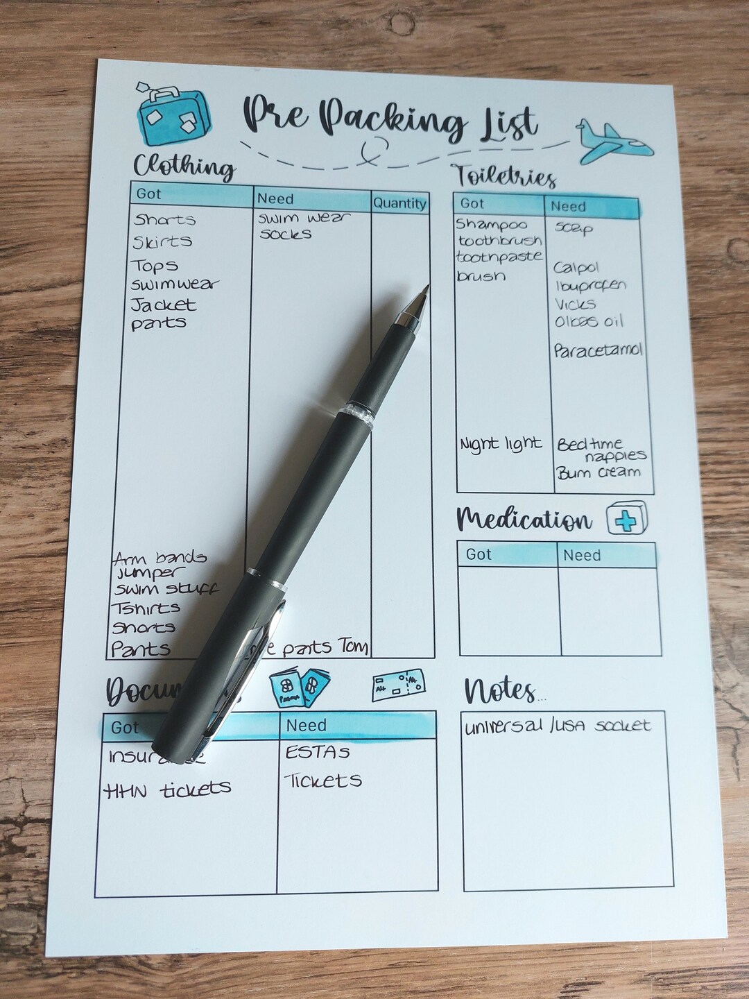 Printable Pre Packing List for Your Vacation/holiday, Instant Download ...