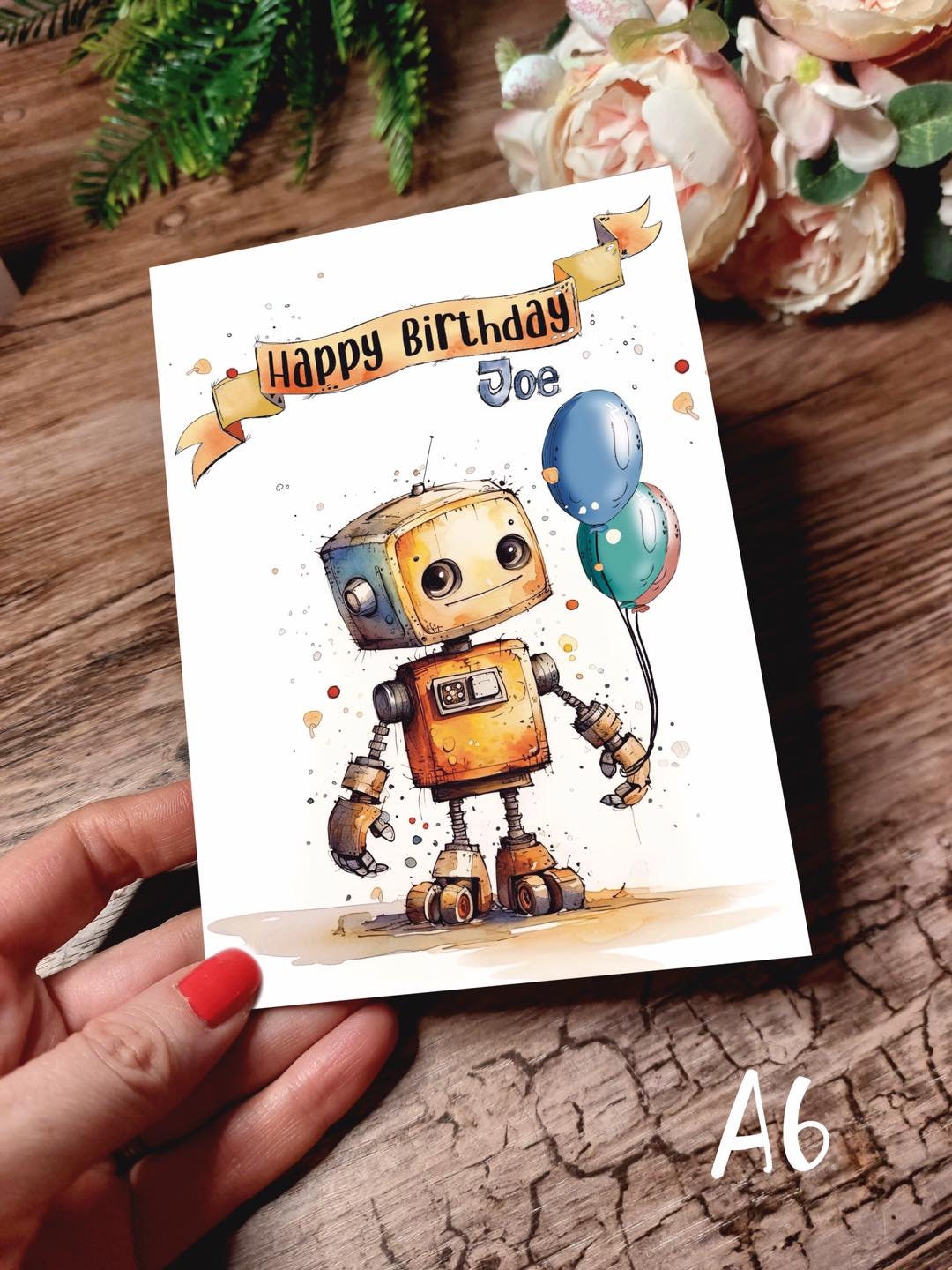Personalised Robot Happy Birthday Card. for Boys, Girls, Gender Neutral ...