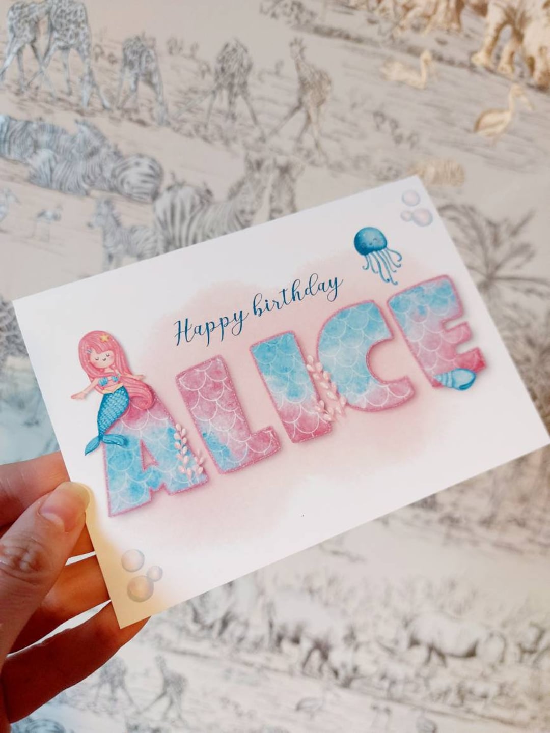 Personalised Name Mermaid Birthday Card. Any Name, Any Age. Pinks and ...