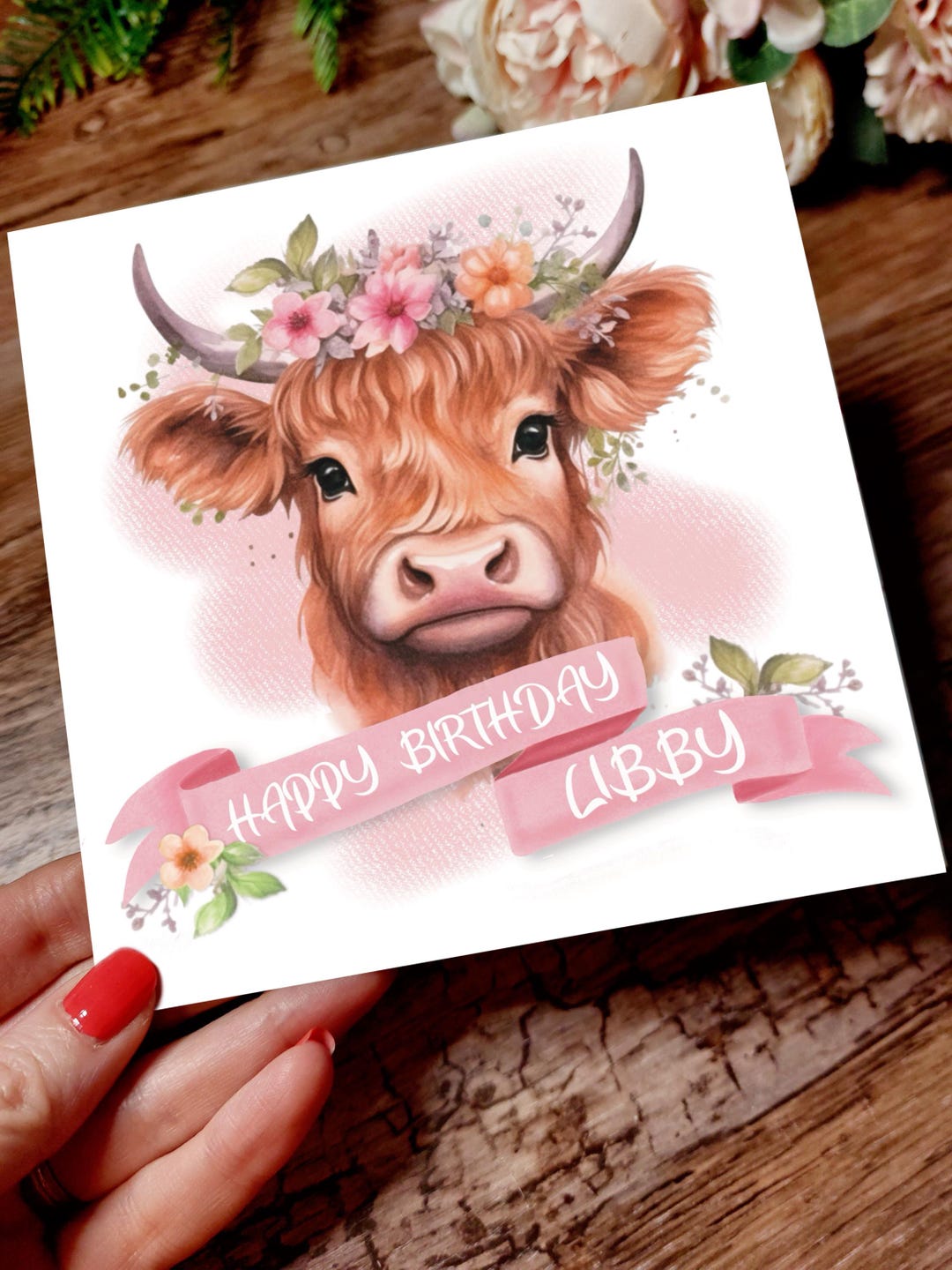 Personalised Highland Cow Birthday Card, Cute Cow Card, Birthday ...