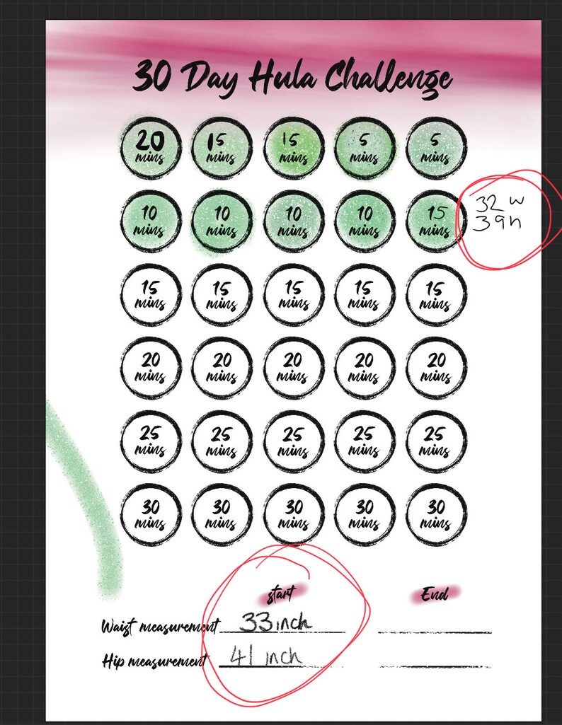 30 Day Hula Hoop Challenge Tracker | Printable Fitness Sheet | Instant ...