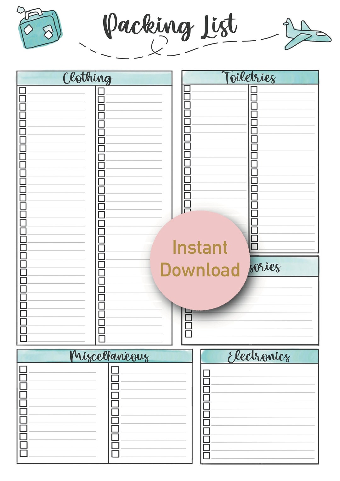 Printable Holiday Packing List, Vacation Planner, Travel Checklist ...