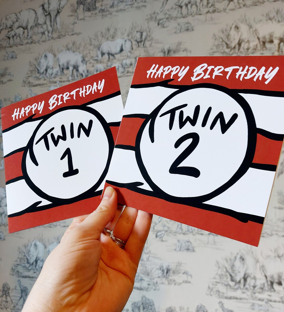 Twin Birthday Cards: Dr. Seuss-inspired Red Stripe Design - Etsy