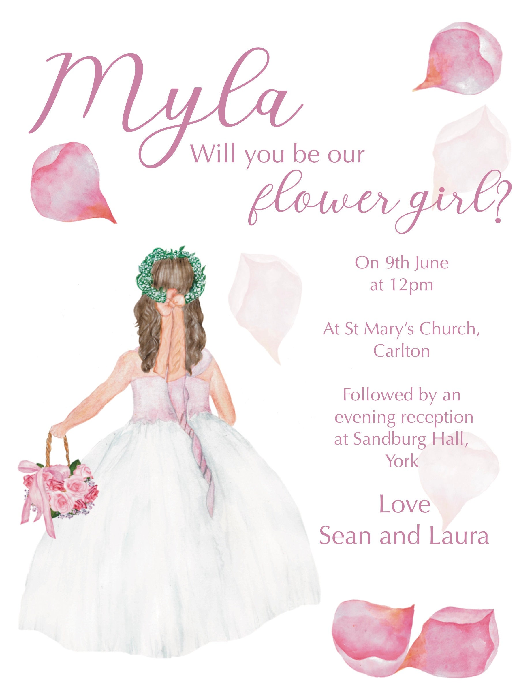 Personalised Will You Be Our Flower Girl Card. Change the Hair Colour ...