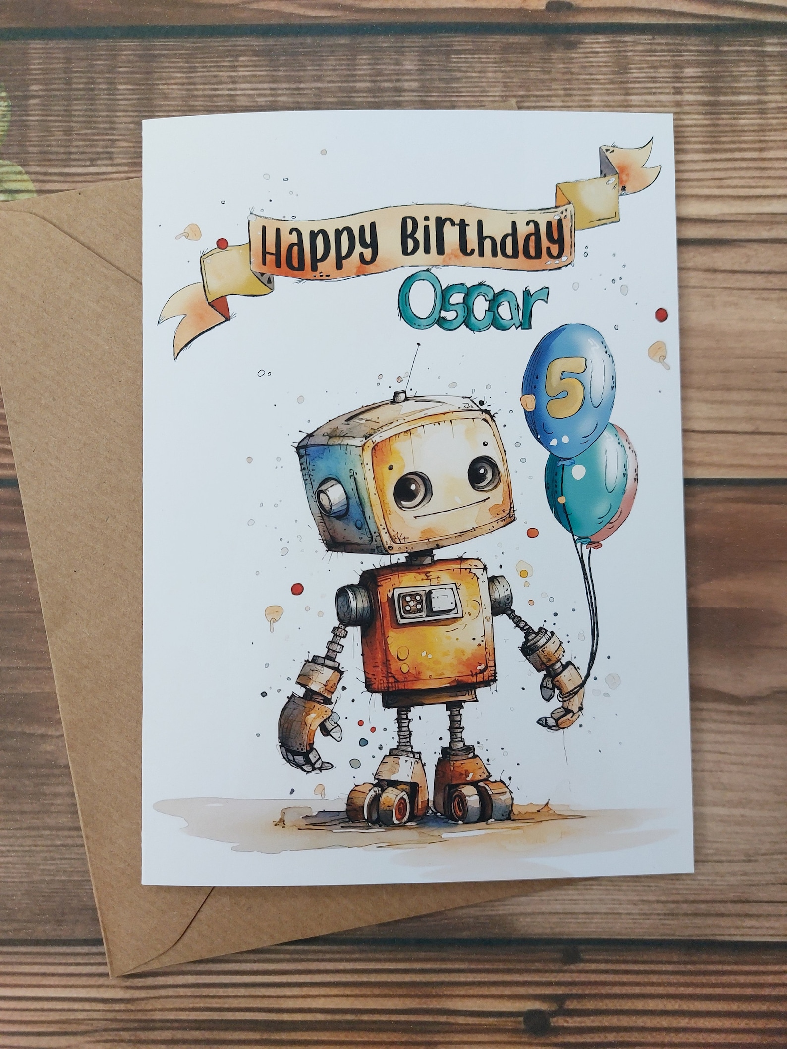 Personalised Robot Happy Birthday Card. for Boys, Girls, Gender Neutral ...