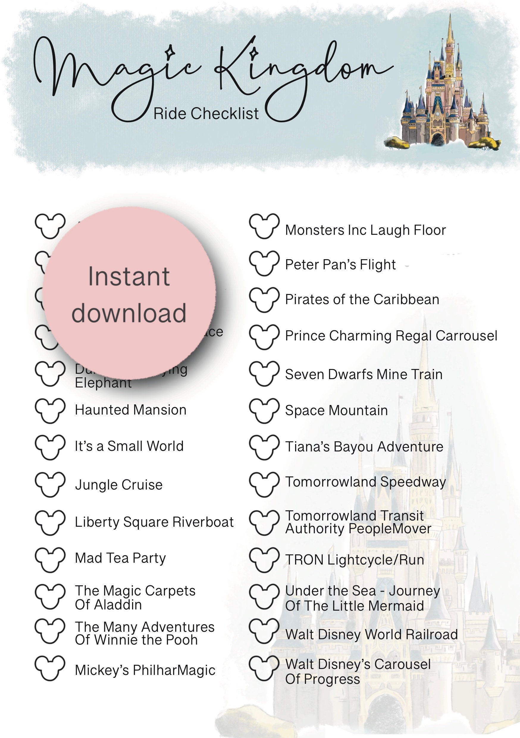 Download & Print Orlando Ride Checklist. WDW Magic Kingdom, Epcot ...