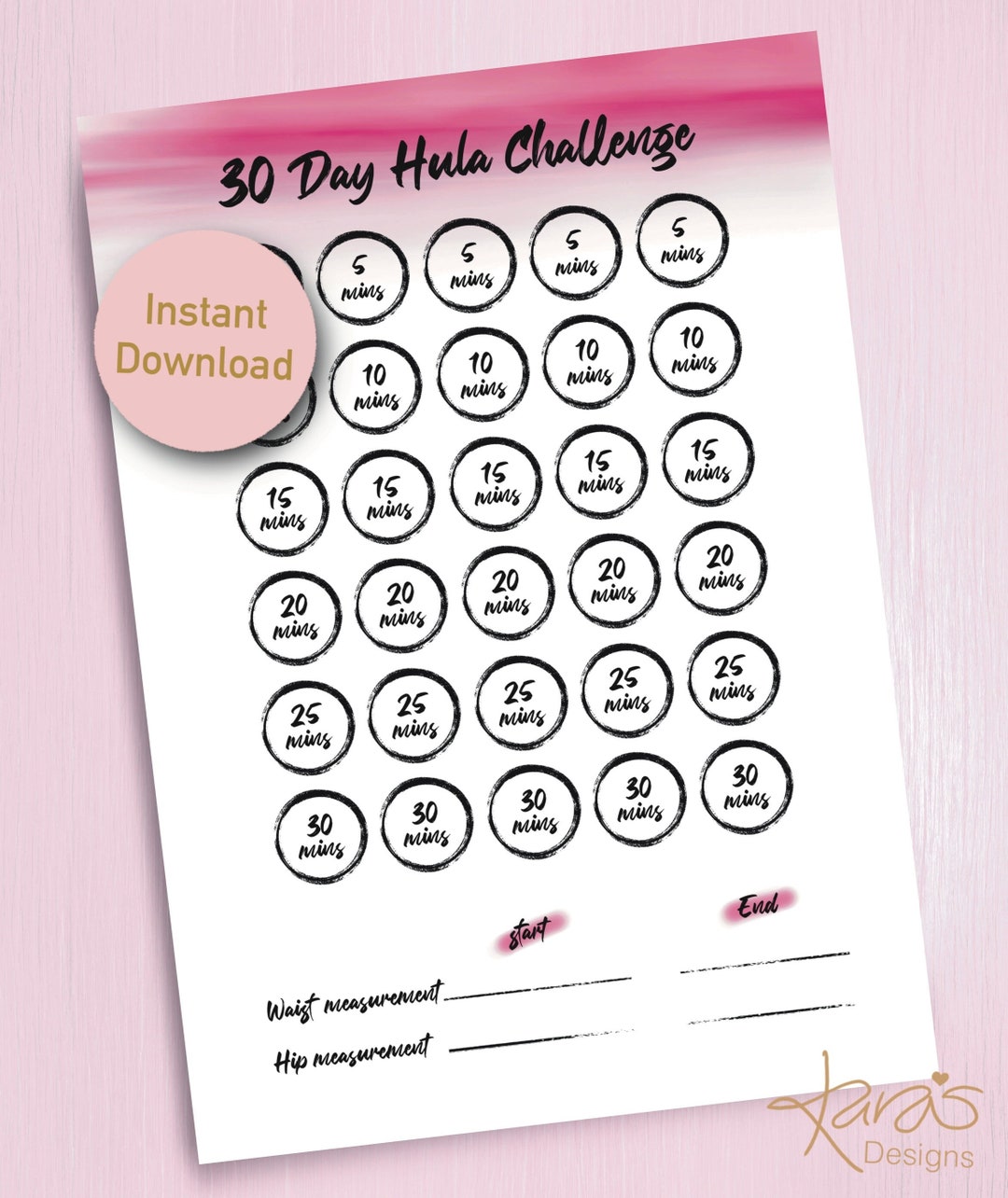 30 Day Hula Hoop Challenge Tracker | Printable Fitness Sheet | Instant ...