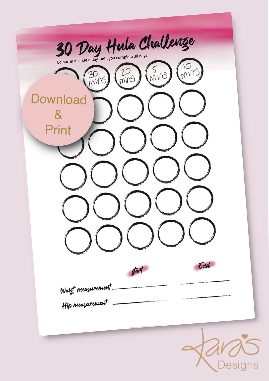 30 Day Hula Hoop Challenge. Instant Download Printable Sheet. Exercise ...