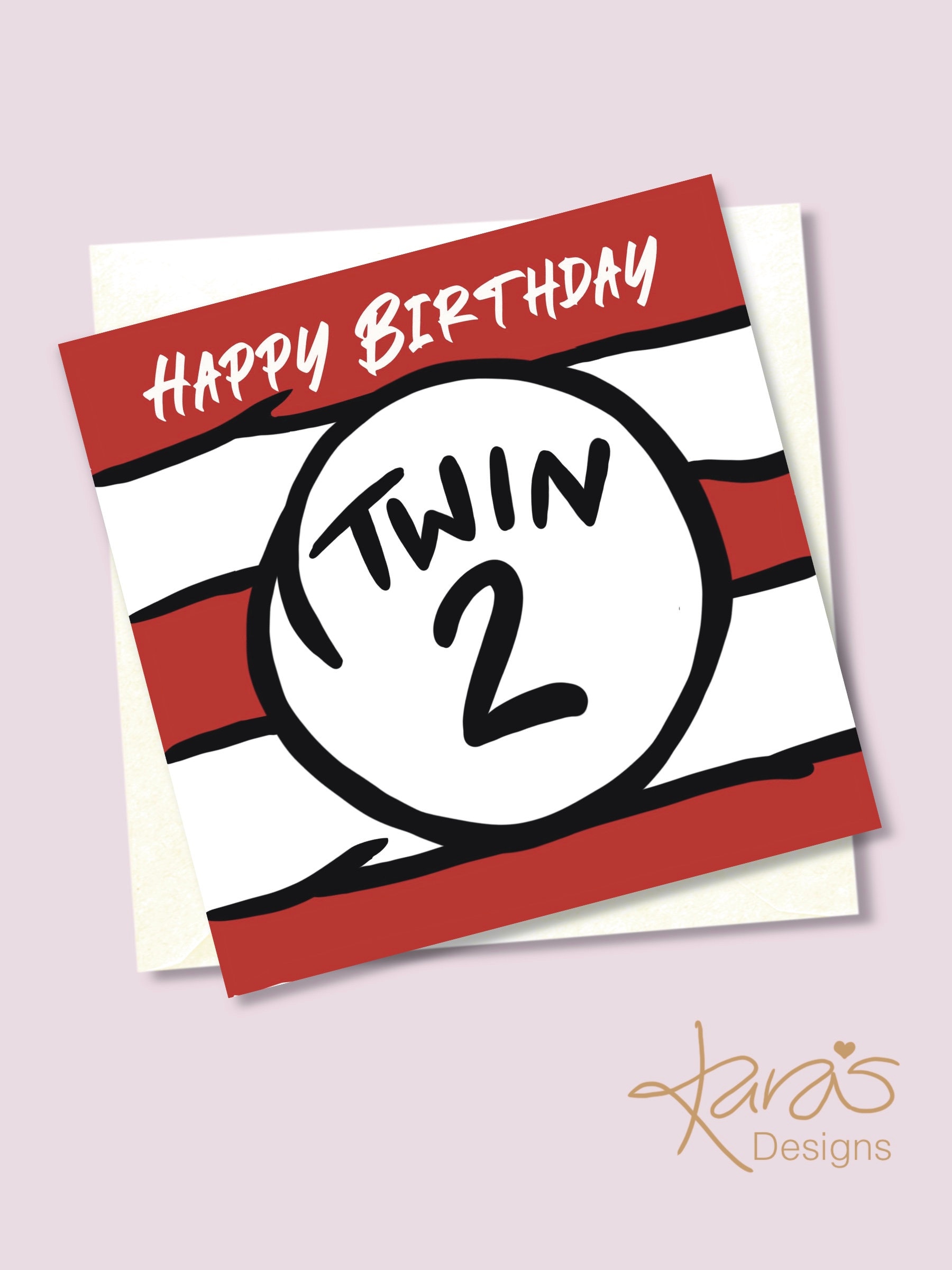 Twin Birthday Cards: Dr. Seuss-inspired Red Stripe Design - Etsy