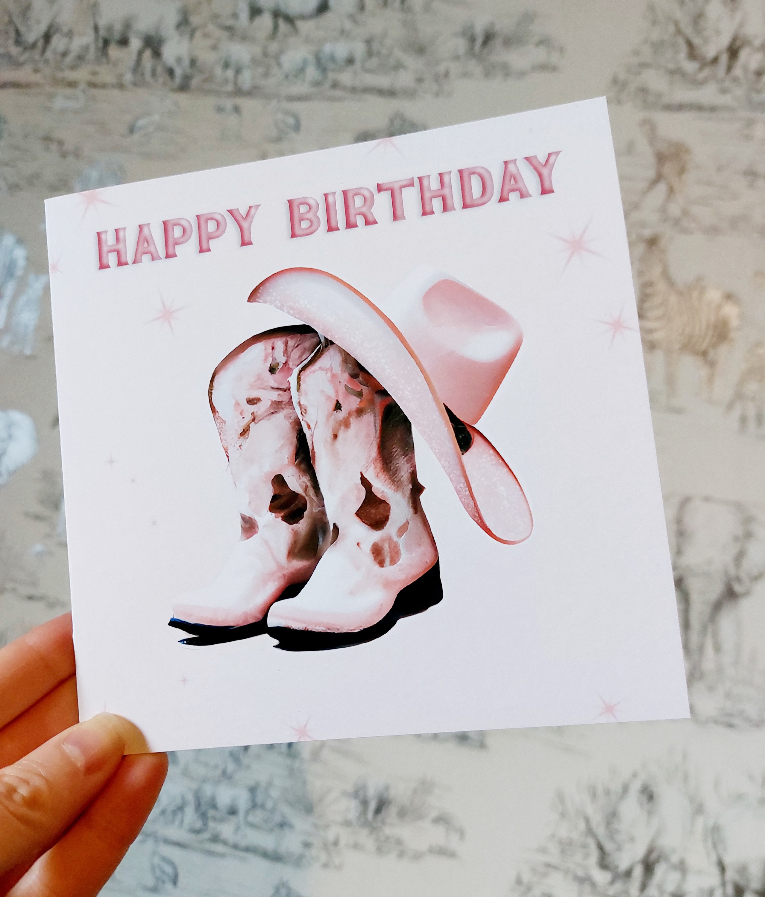 Cowgirl Happy Birthday Card. Cowboy Boots, Cowboy Hat, Pink Country ...