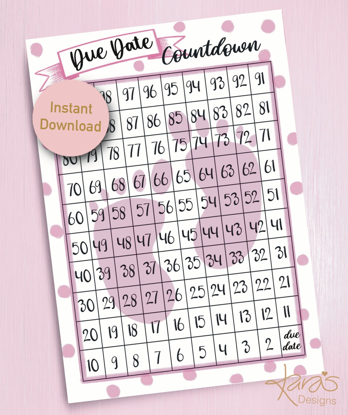 Downloadable Pink Baby 100 Day Due Date Countdown Poster | Baby Girl ...