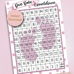 Downloadable Pink Baby 100 Day Due Date Countdown Poster | Baby Girl ...