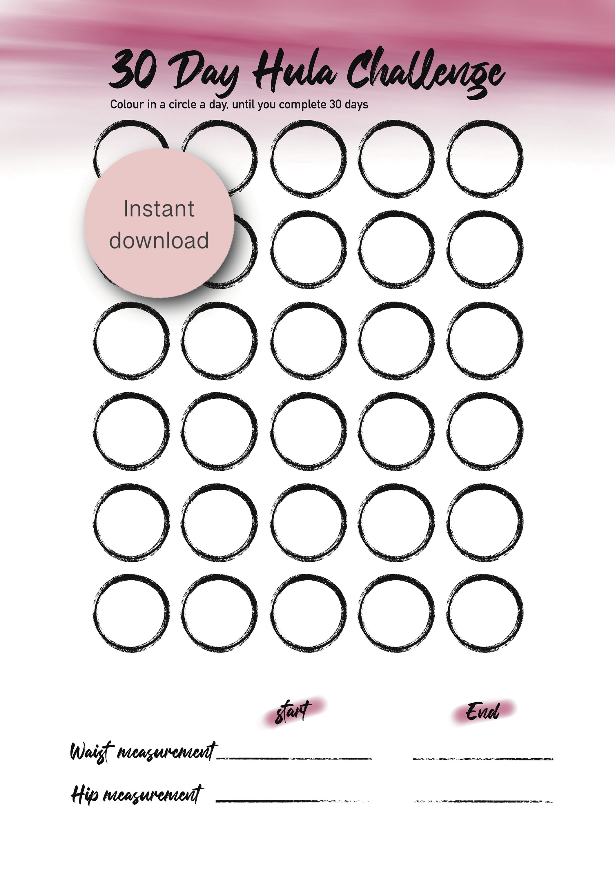 30 Day Hula Hoop Challenge. Instant Download Printable Sheet. Exercise ...
